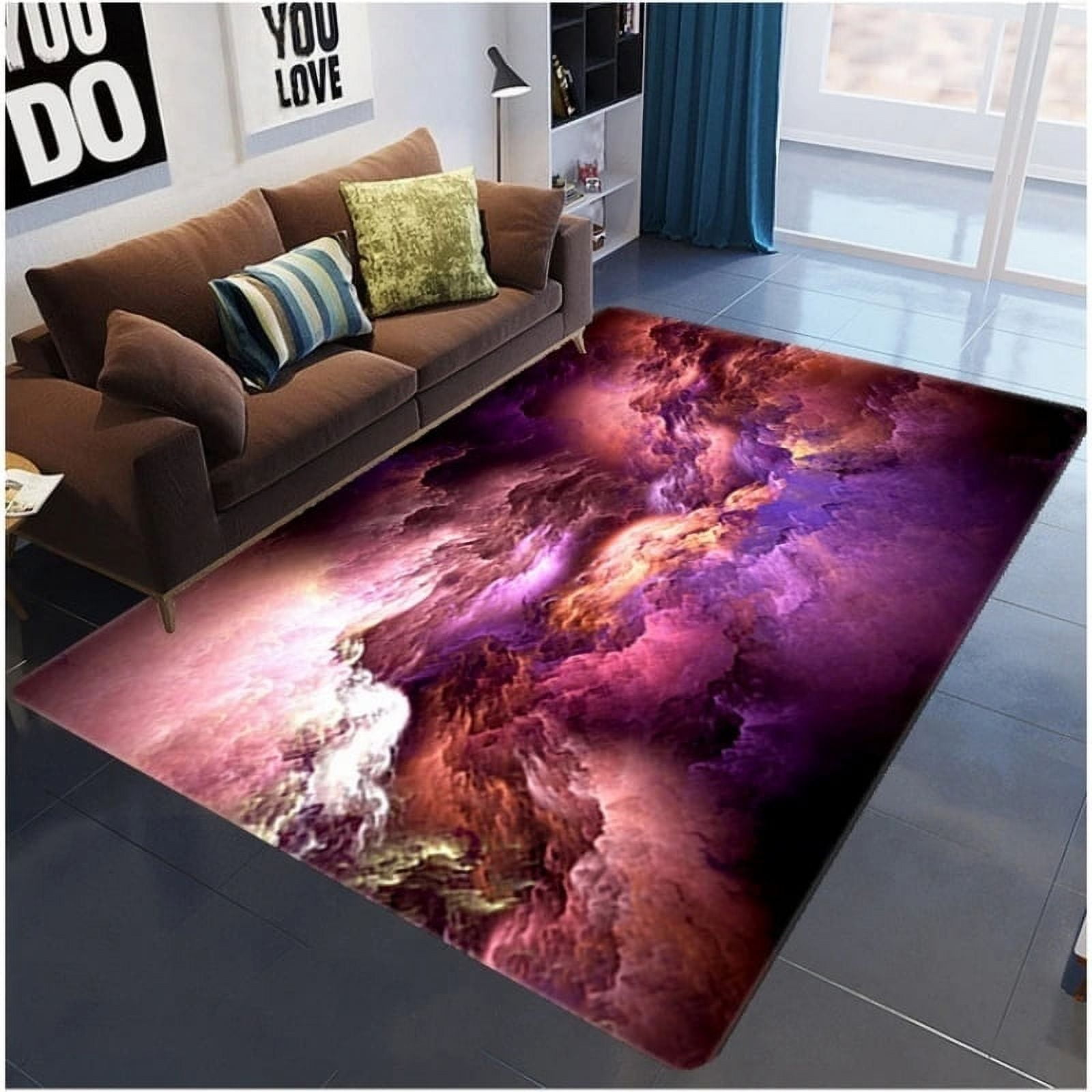 3D Illusion Carpet Modern Galaxy Outer Space Stars Pattern Area Rug Non ...