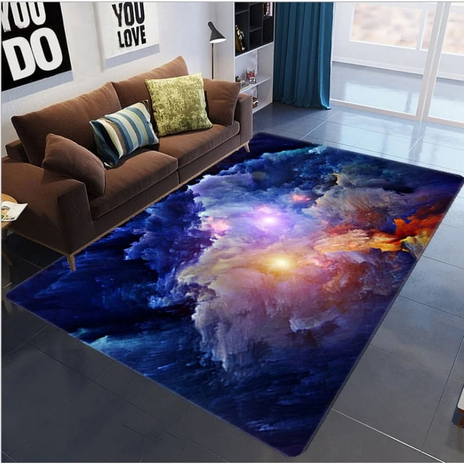3D Illusion Carpet Modern Galaxy Outer Space Stars Pattern Area Rug Non ...