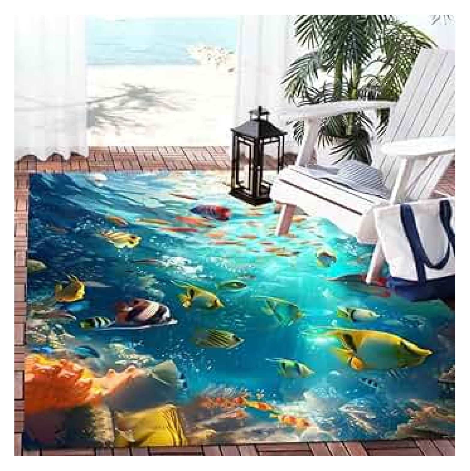 3D Illusion Coastal Ocean Tropical Fish Print Waterproof Indoor Outdoor ...