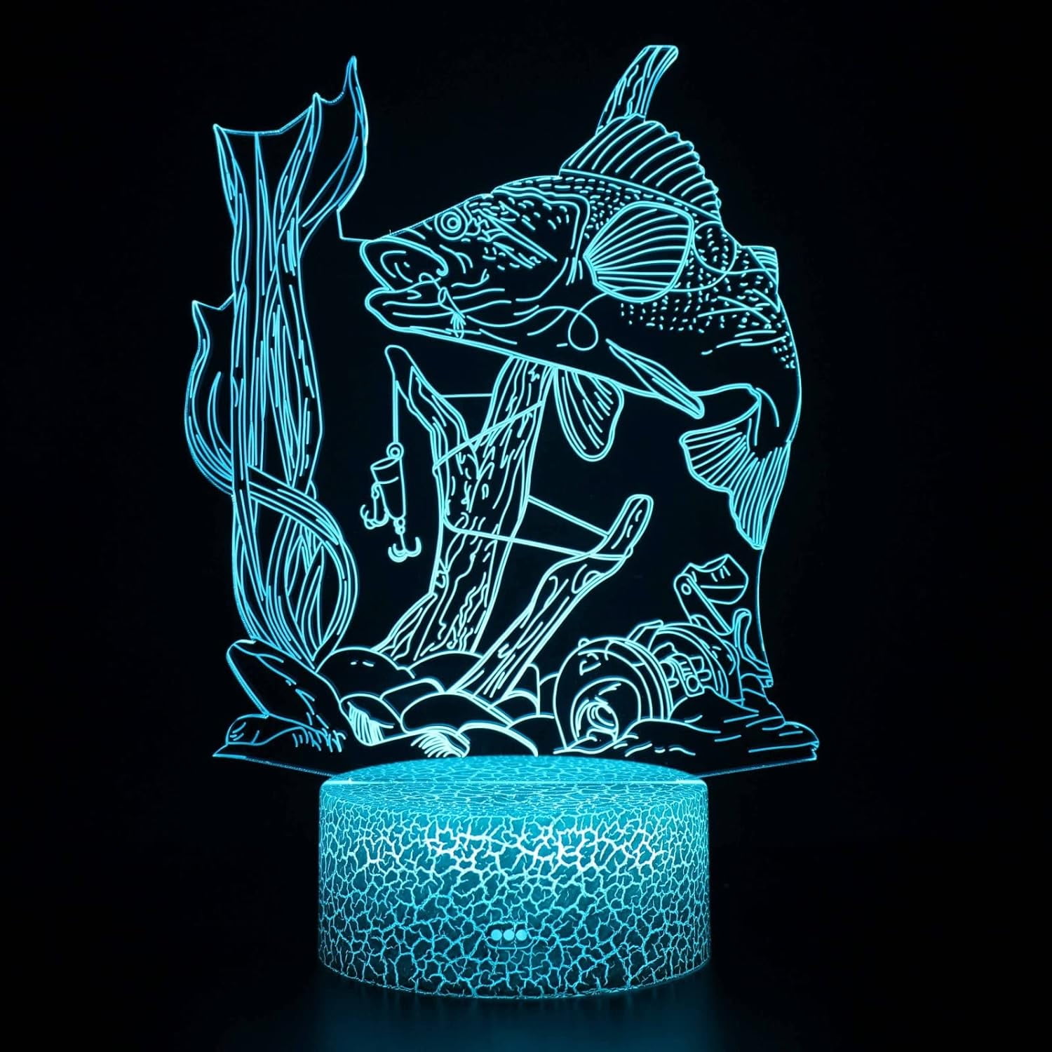 3D Illusion Lamp Big Fish Mood Light 7 Colour Changing Acrylic LED ...