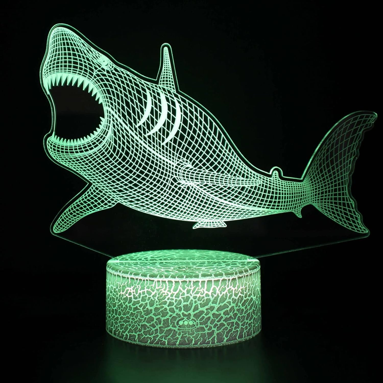 3D Illusion Lamp Big Shark Mood Light 7 Colour Changing Acrylic LED ...