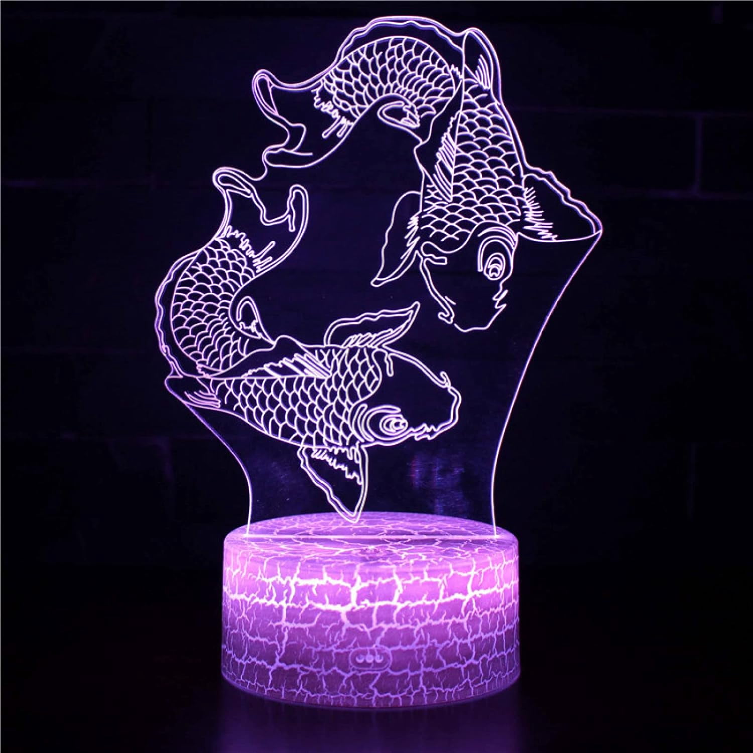 3D Illusion Lamp Carp Mood Light 7 Colour Changing Acrylic LED Night ...