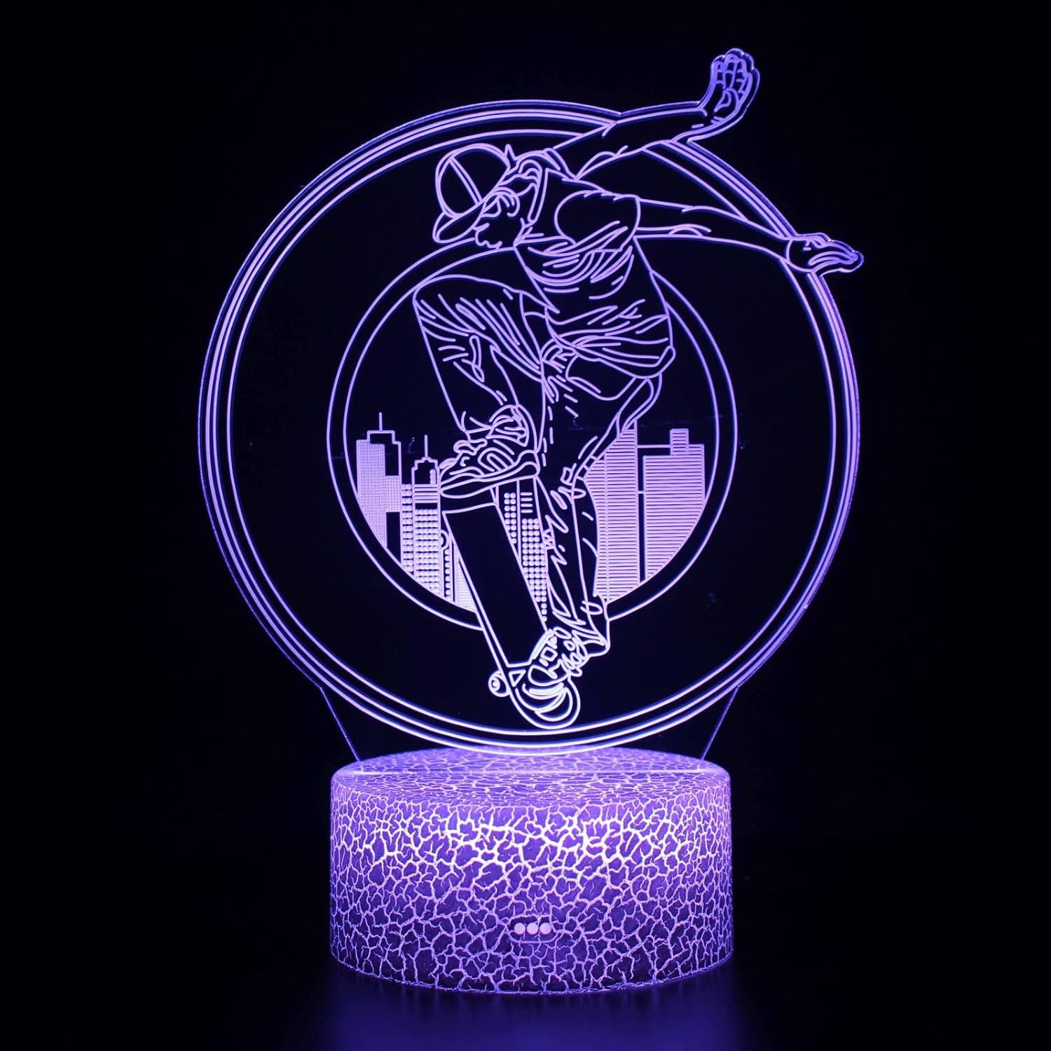 3D Illusion Lamp Play Skateboard Mood Light 7 Colour Changing Acrylic ...
