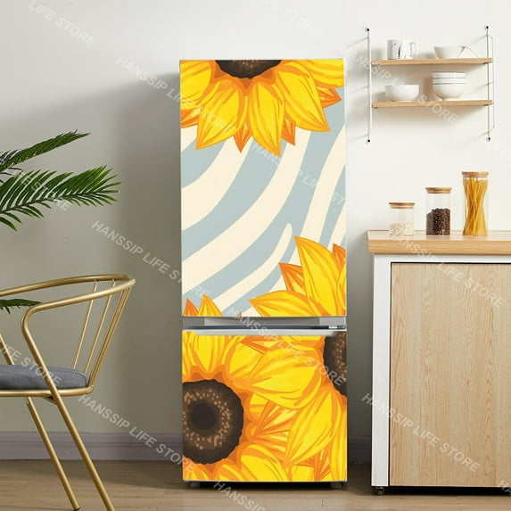 3D Illustration Sunflower Print Fridge Door Sticker Waterproof PVC ...