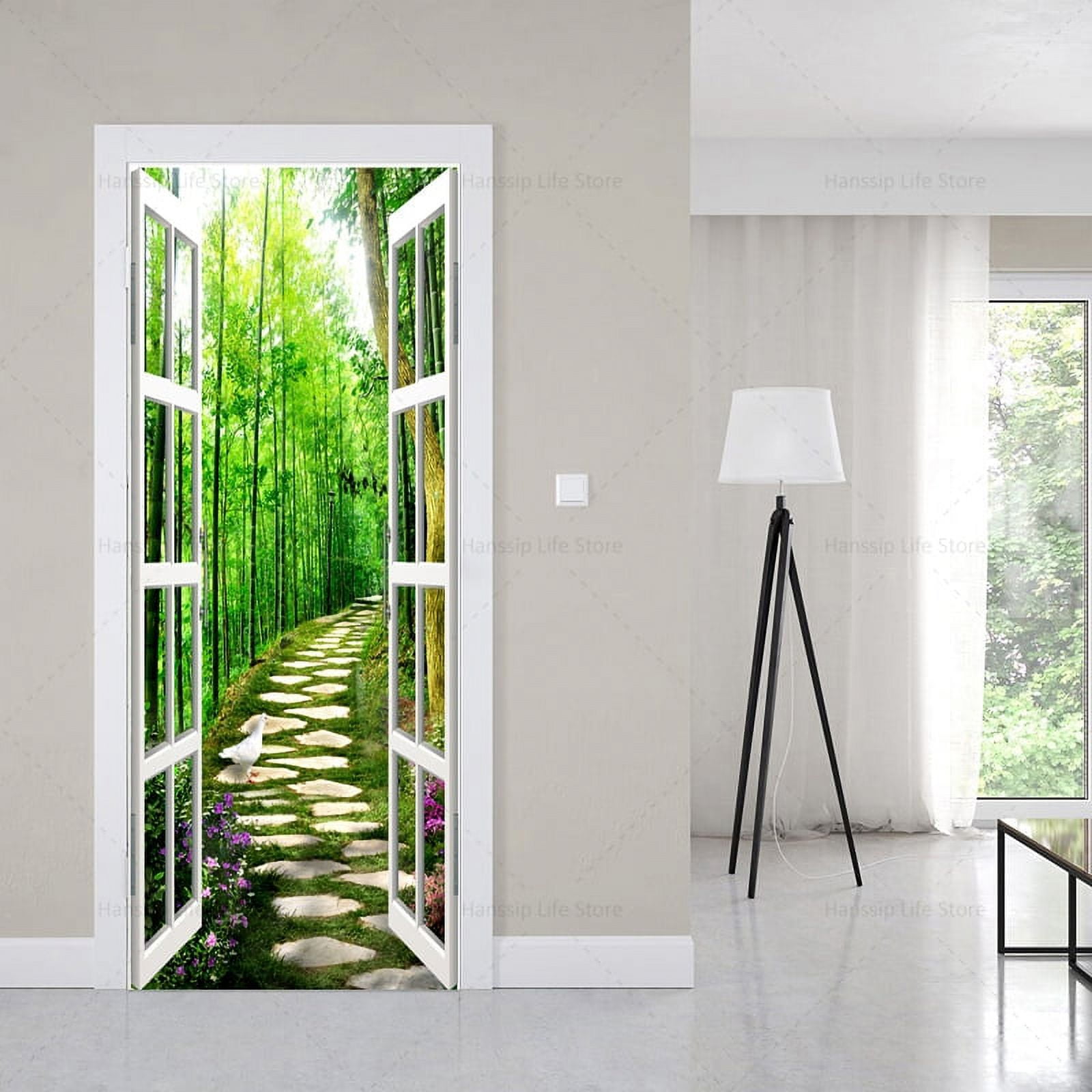 3D Imitation Glass Window Door Sticker Waterproof PVC Season Landscape ...