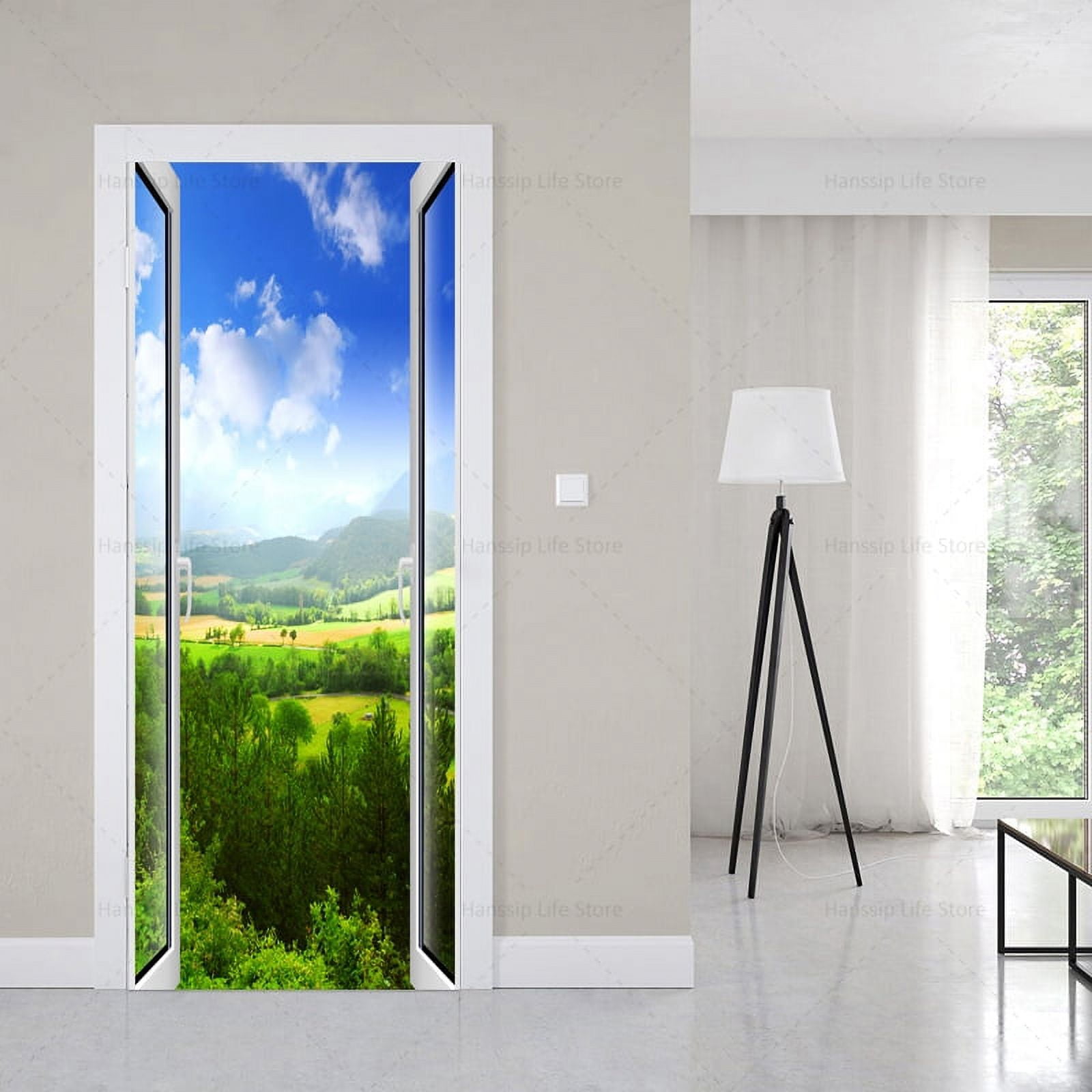 3D Imitation Glass Window Door Sticker Waterproof PVC Season Landscape ...