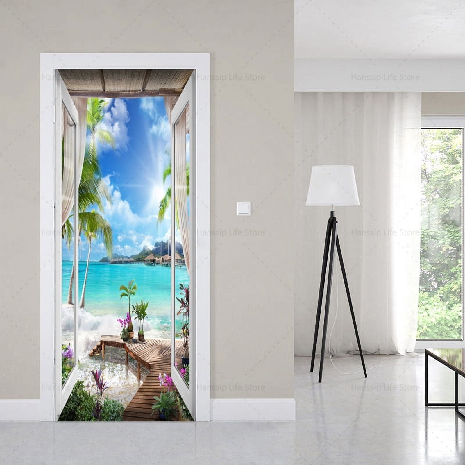 3D Imitation Glass Window Door Sticker Waterproof PVC Season Landscape ...