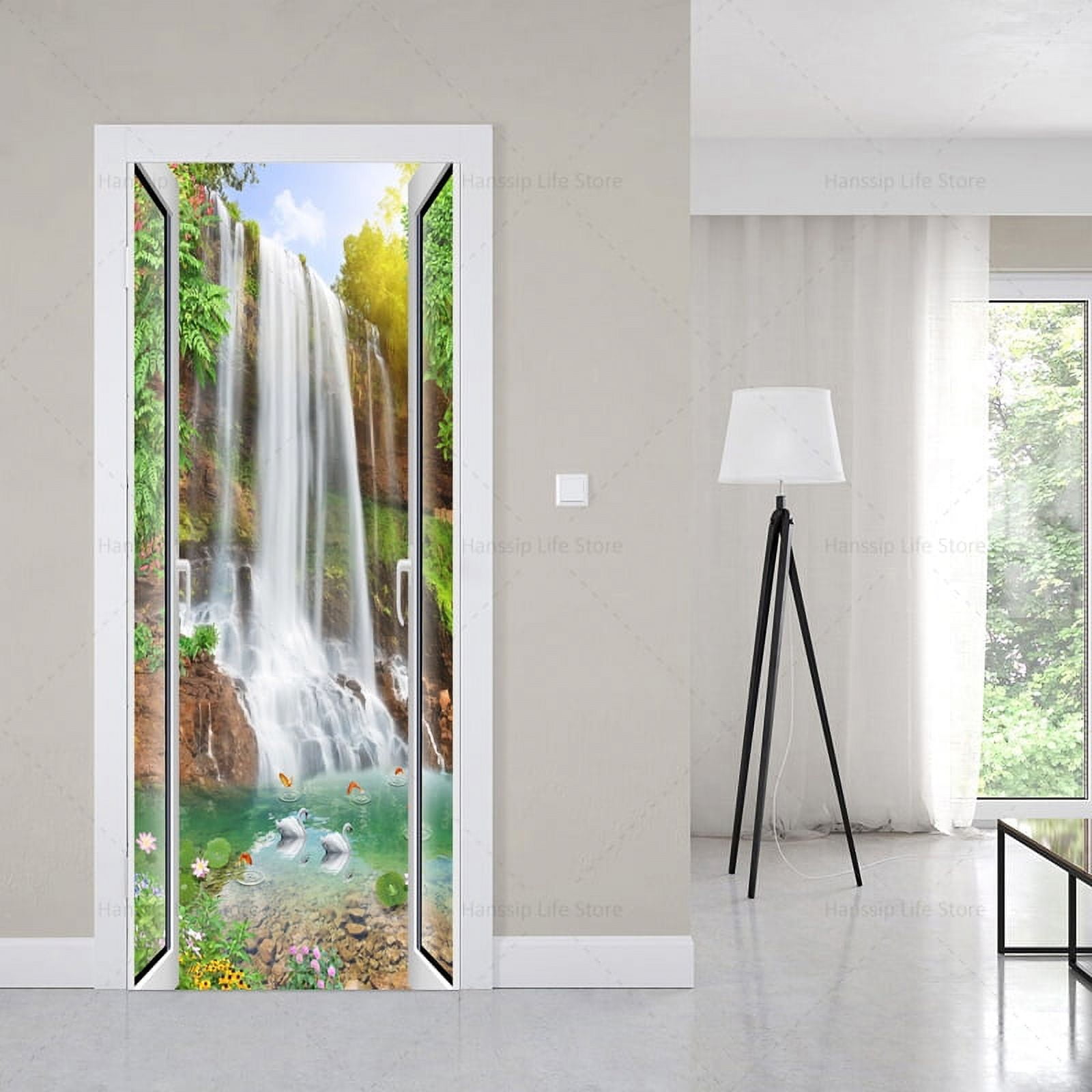 3D Imitation Glass Window Door Sticker Waterproof PVC Season Landscape ...