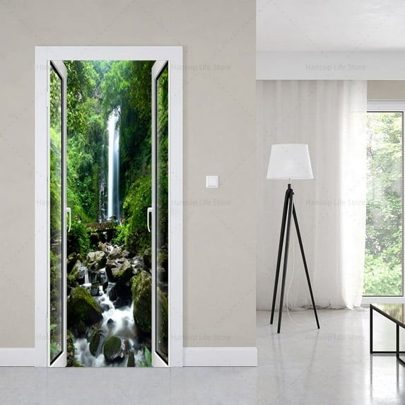 3D Imitation Glass Window Door Sticker Waterproof PVC Season Landscape ...