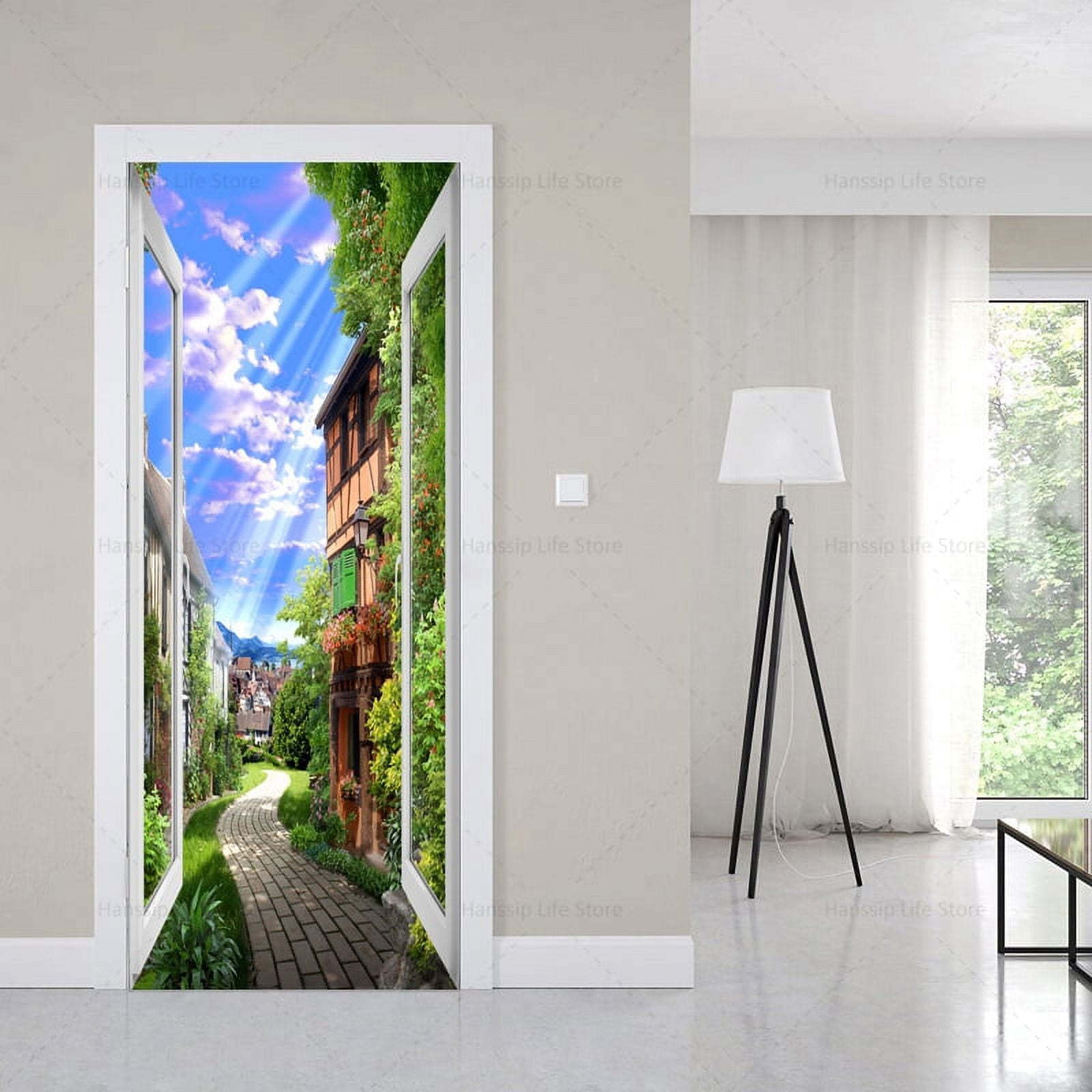 3D Imitation Glass Window Door Sticker Waterproof PVC Season Landscape ...