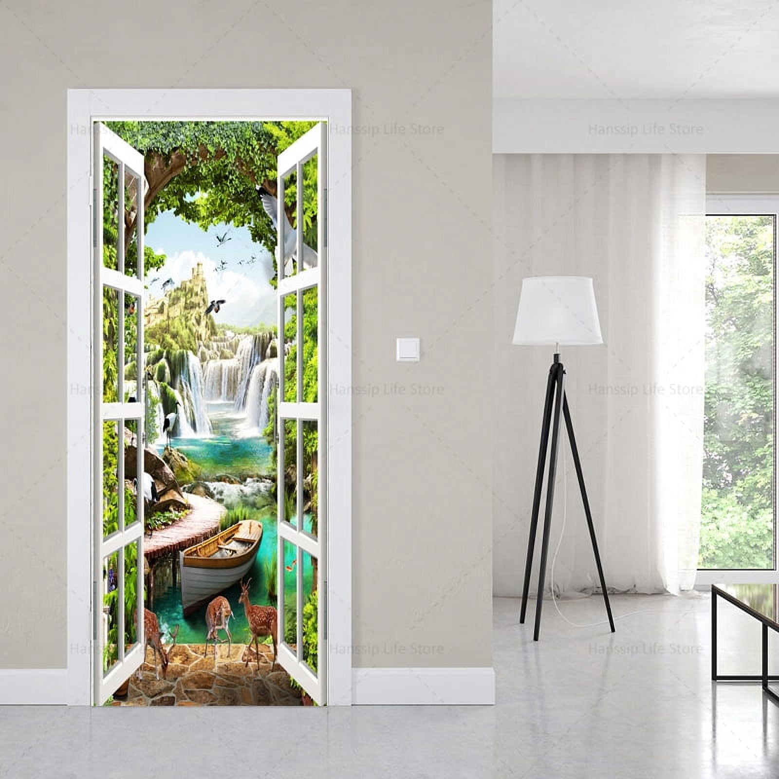 3D Imitation Glass Window Door Sticker Waterproof PVC Season Landscape ...