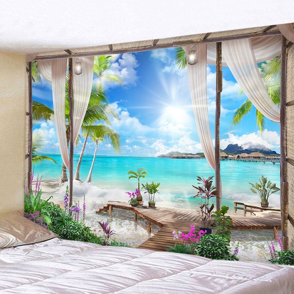 3D Imitation Window Forest Lake Landscape Wall Hanging Bedroom ration ...
