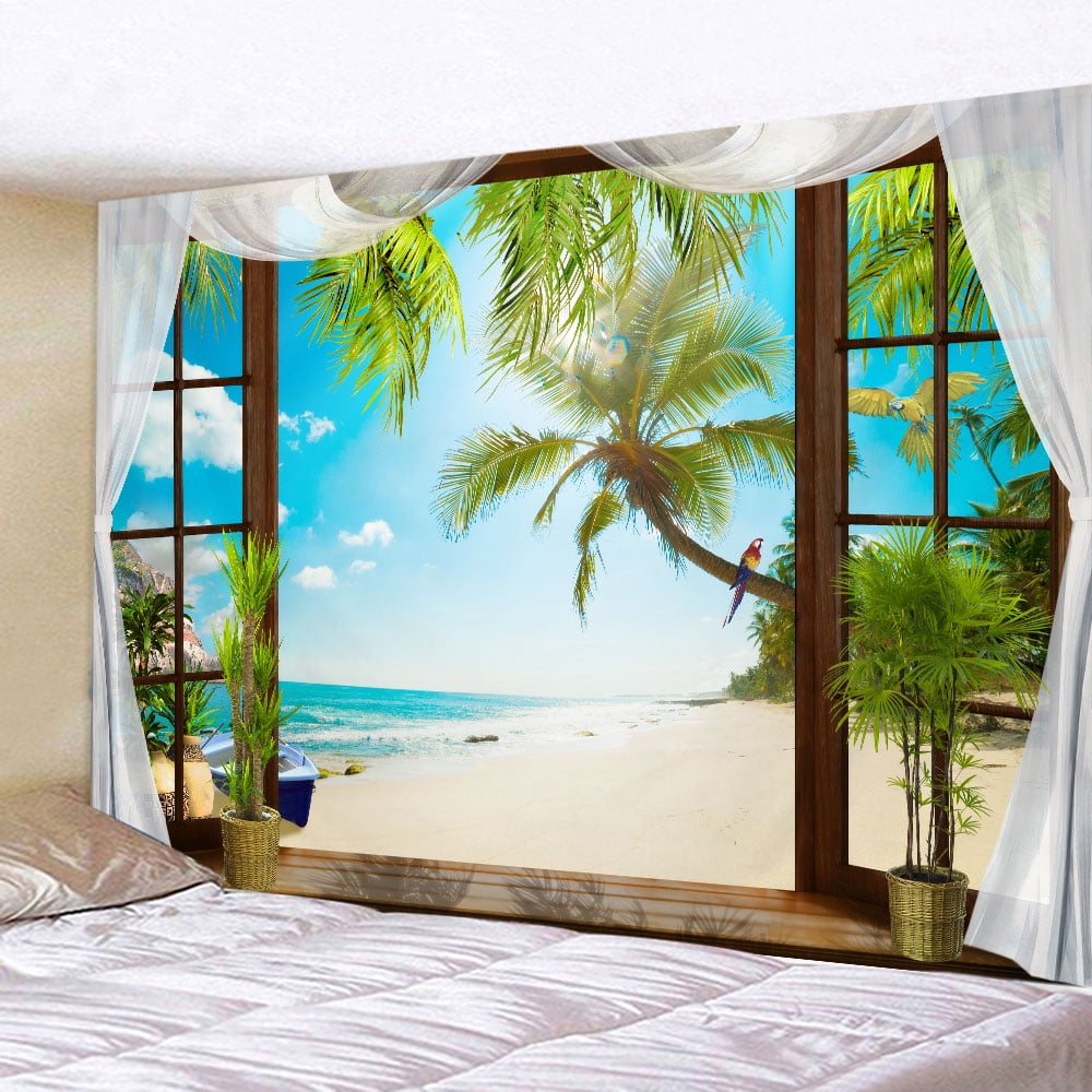 3D Imitation Window Forest Lake Landscape Wall Hanging Bedroom ration ...