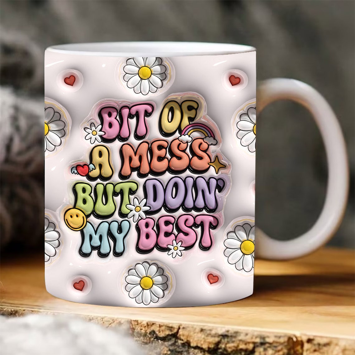 3D Inflated Effect Mug, 3D Positive Affirmations Mugs, 15 Oz Ceramic ...
