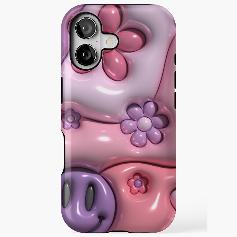 3D Inflated Puff Smiley Face Retro Style iPhone Case 11 through 17 Pro ...