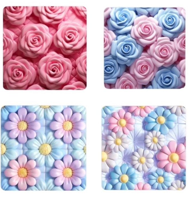 3D Inflated Puffy, Fluffy Flower Designs for Coasters, set of 4 ...