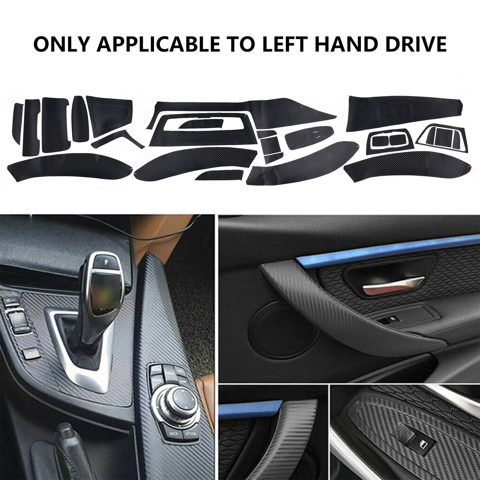 3D Interior Matte Black Carbon Fiber Decal Trim Sticker For BMW 3 ...