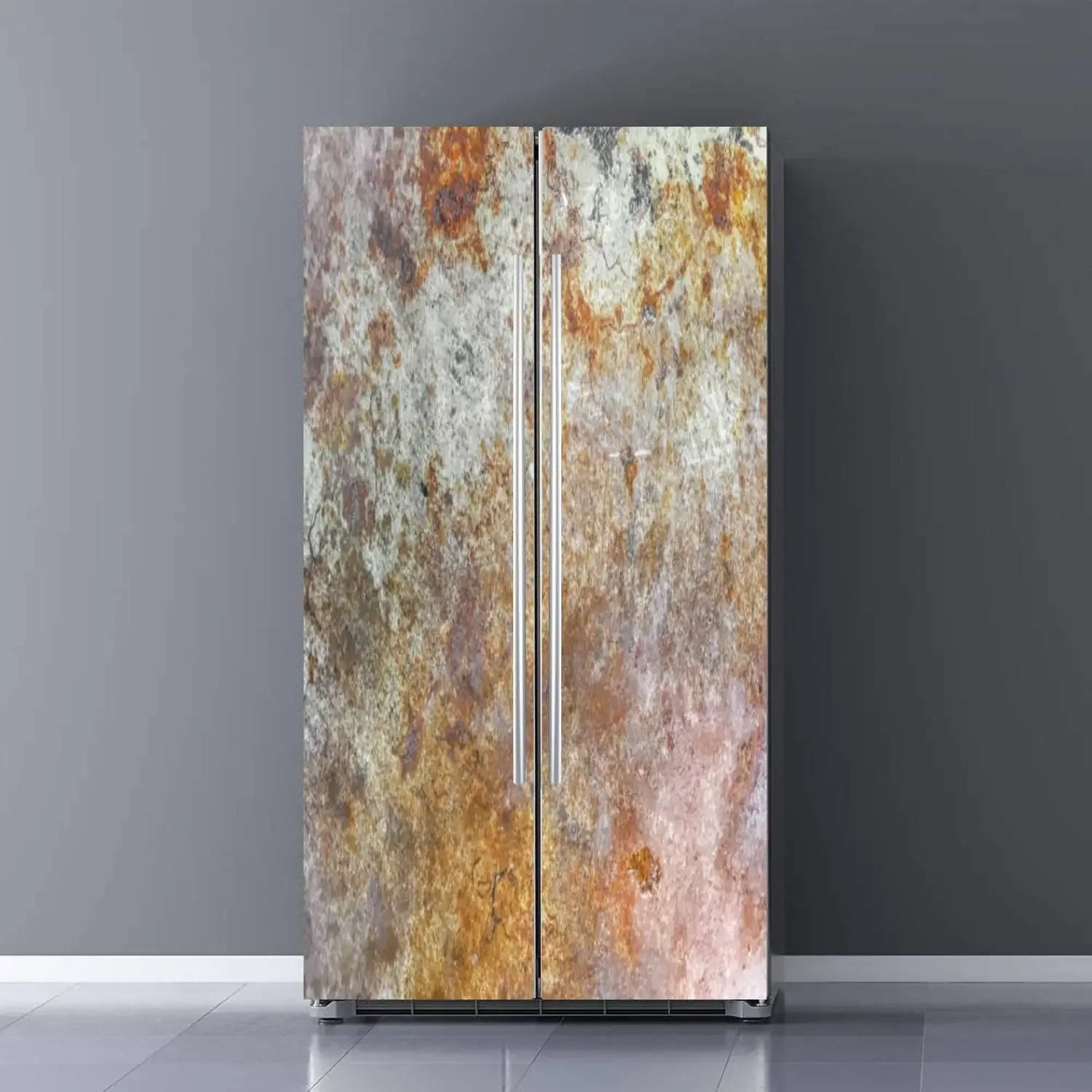 3D Iron Box Space Refrigerator Sticker Simulated Rusty Iron Door Fridge ...