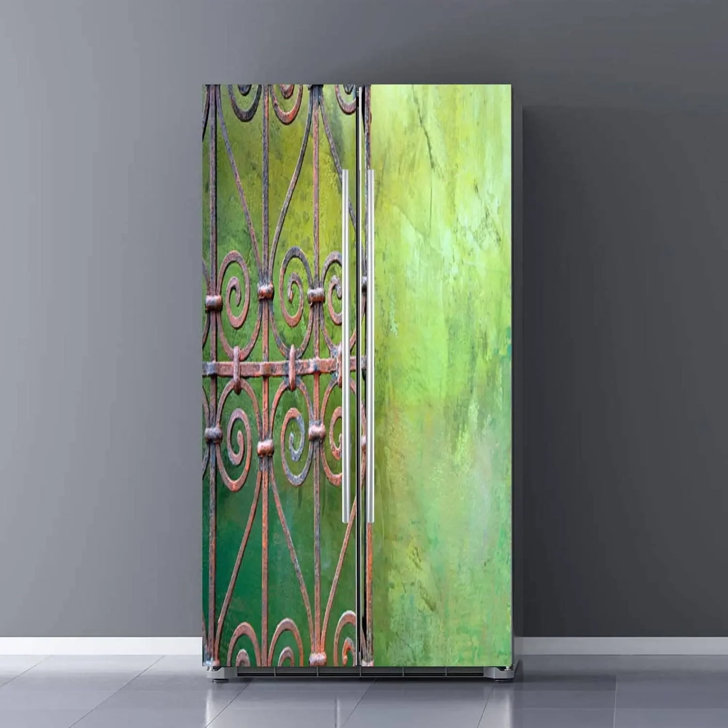 3D Iron Box Space Refrigerator Sticker Simulated Rusty Iron Door Fridge ...
