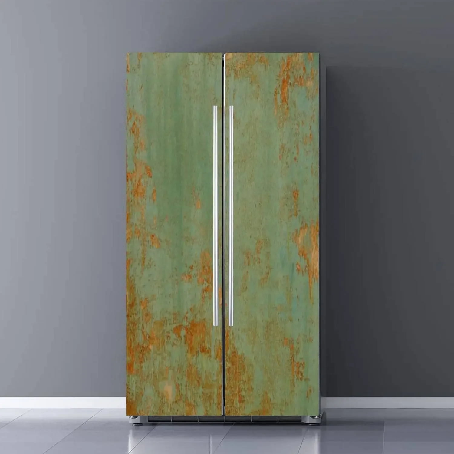3D Iron Box Space Refrigerator Sticker Simulated Rusty Iron Door Fridge ...