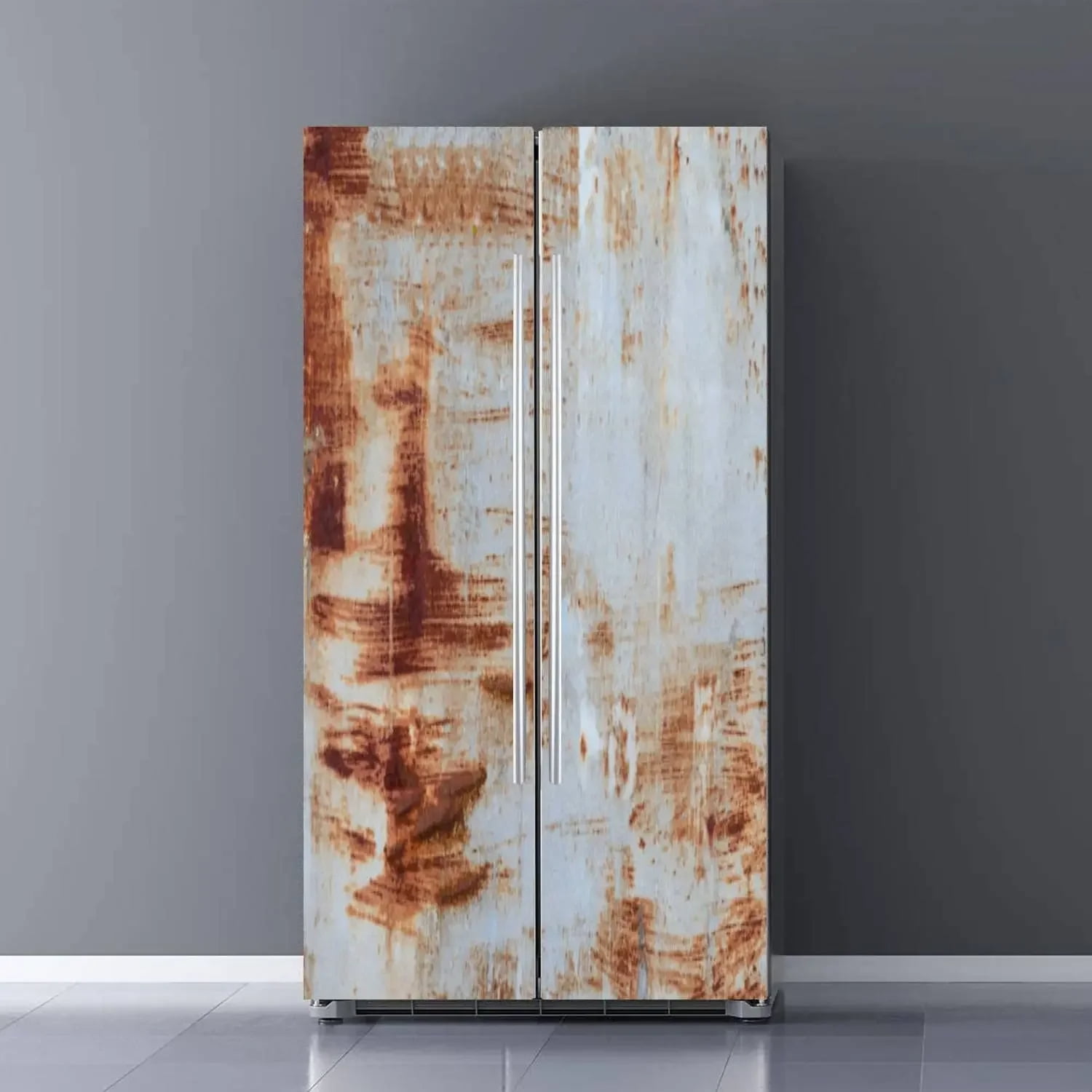 3D Iron Box Space Refrigerator Sticker Simulated Rusty Iron Door Fridge ...