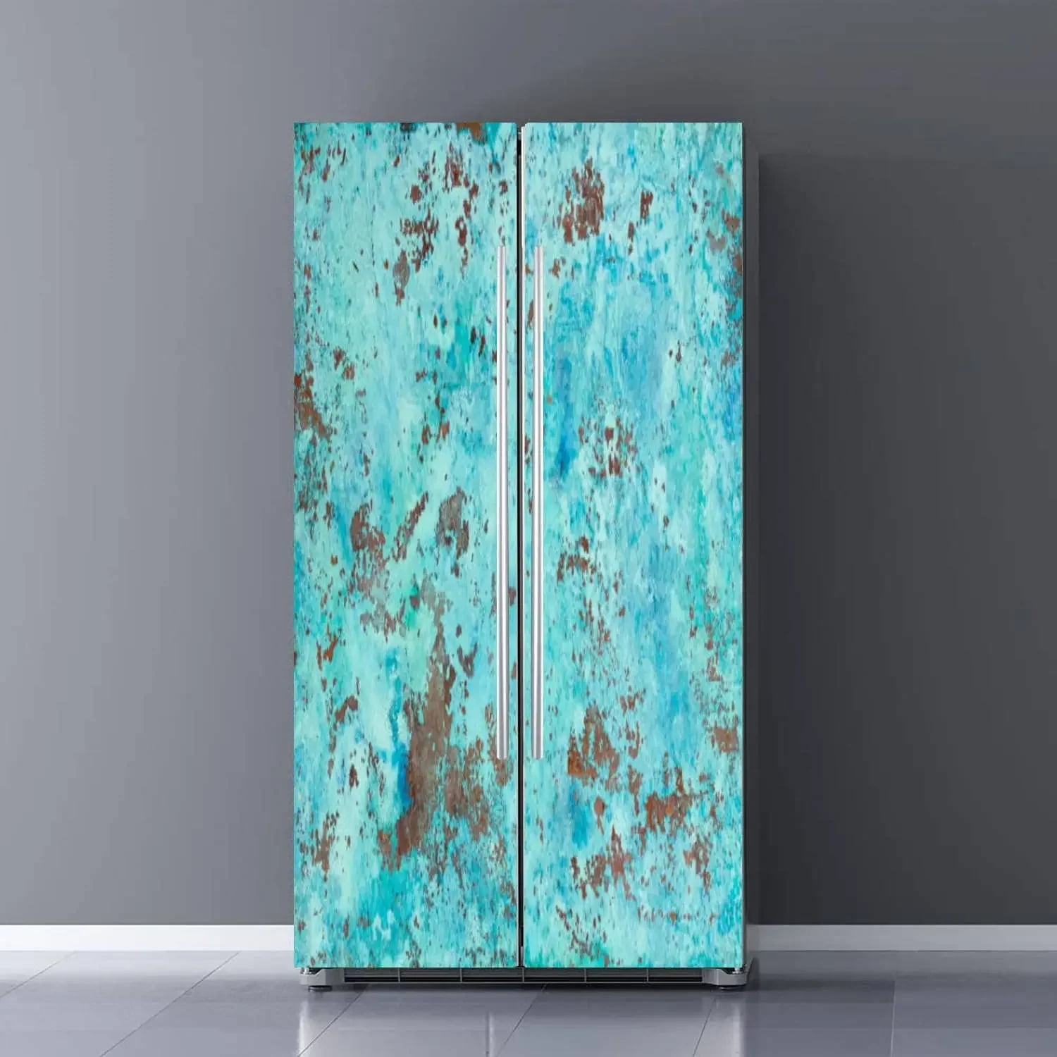 3D Iron Box Space Refrigerator Sticker Simulated Rusty Iron Door Fridge ...