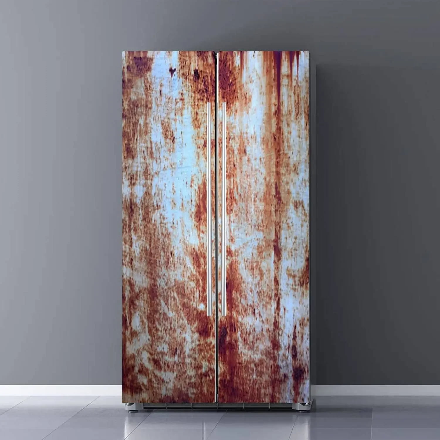 3D Iron Box Space Refrigerator Sticker Simulated Rusty Iron Door Fridge ...