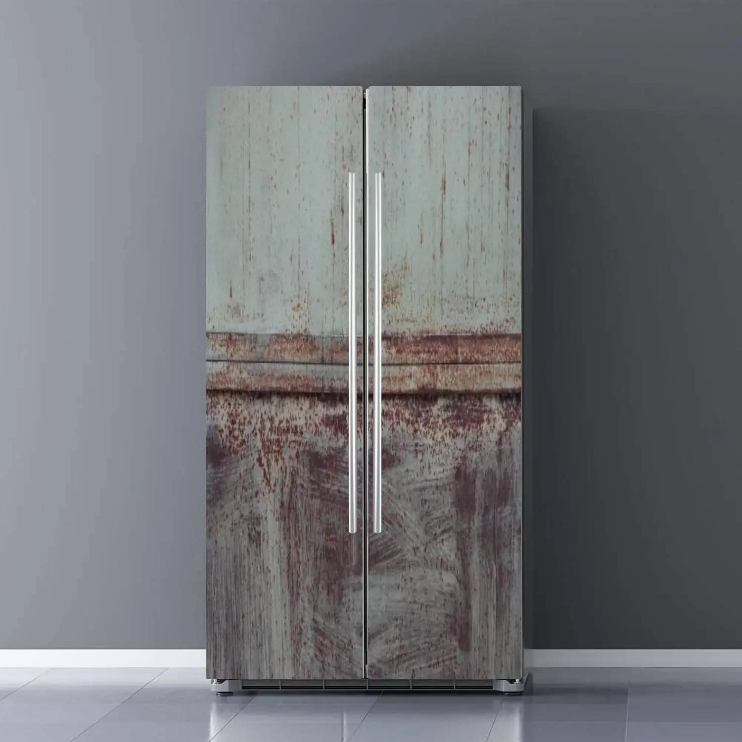 3D Iron Box Space Refrigerator Sticker Simulated Rusty Iron Door Fridge ...