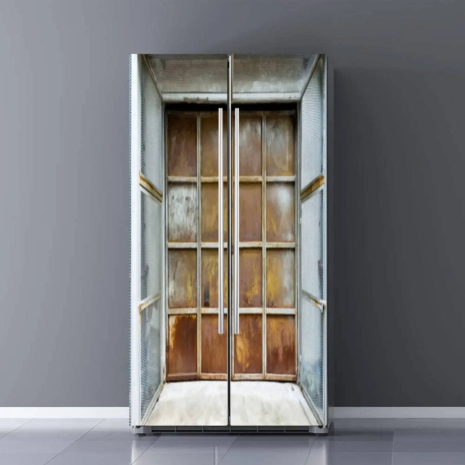 3D Iron Box Space Refrigerator Sticker Simulated Rusty Iron Door Fridge ...