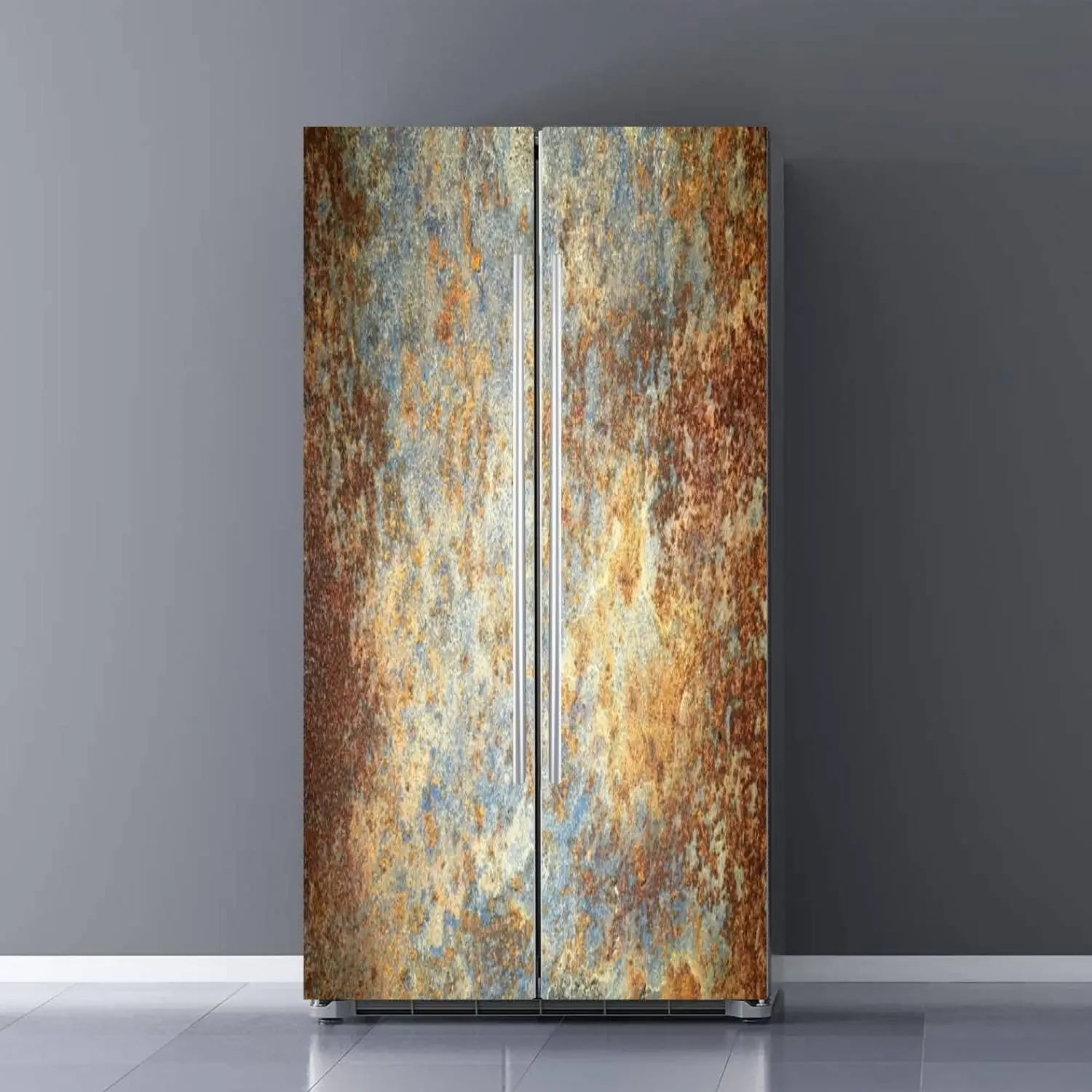 3D Iron Box Space Refrigerator Sticker Simulated Rusty Iron Door Fridge ...