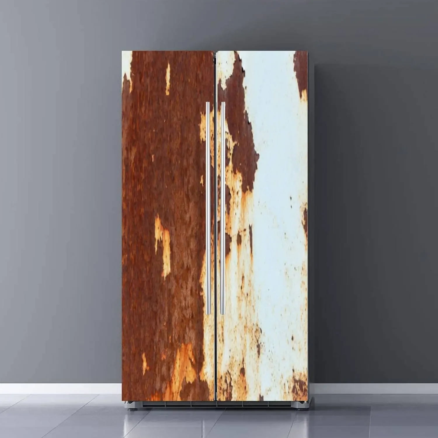 3D Iron Box Space Refrigerator Sticker Simulated Rusty Iron Door Fridge ...