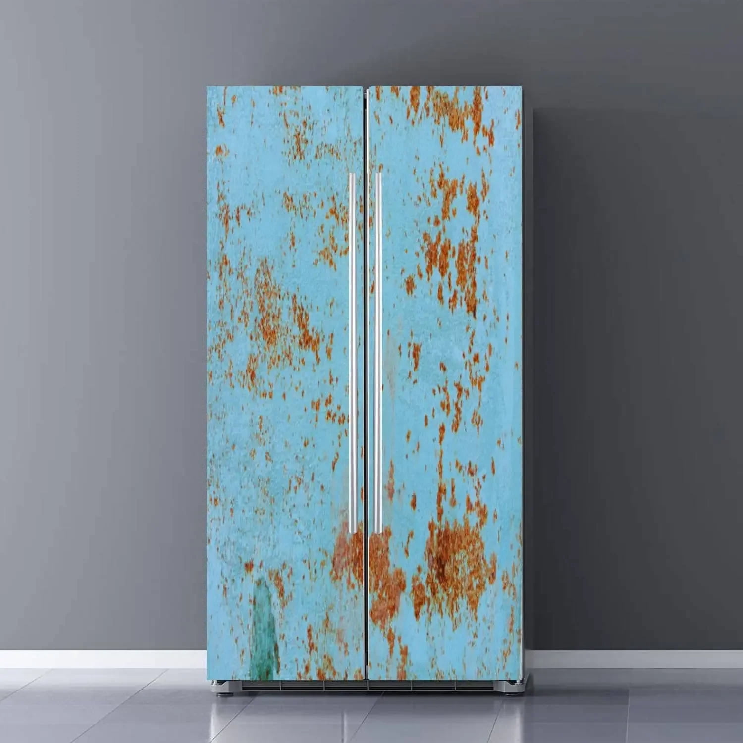 3D Iron Box Space Refrigerator Sticker Simulated Rusty Iron Door Fridge ...