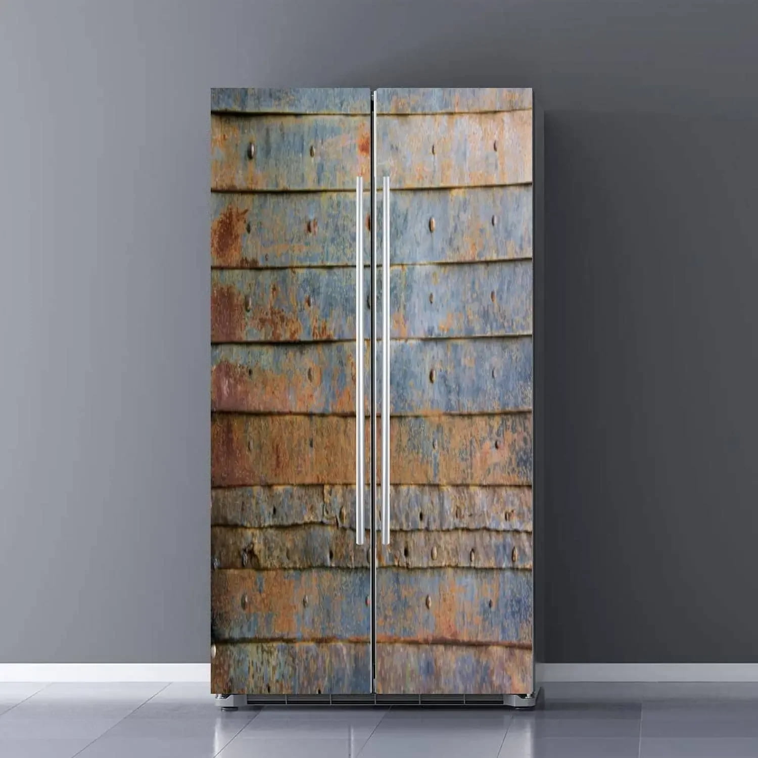 3D Iron Box Space Refrigerator Sticker Simulated Rusty Iron Door Fridge ...