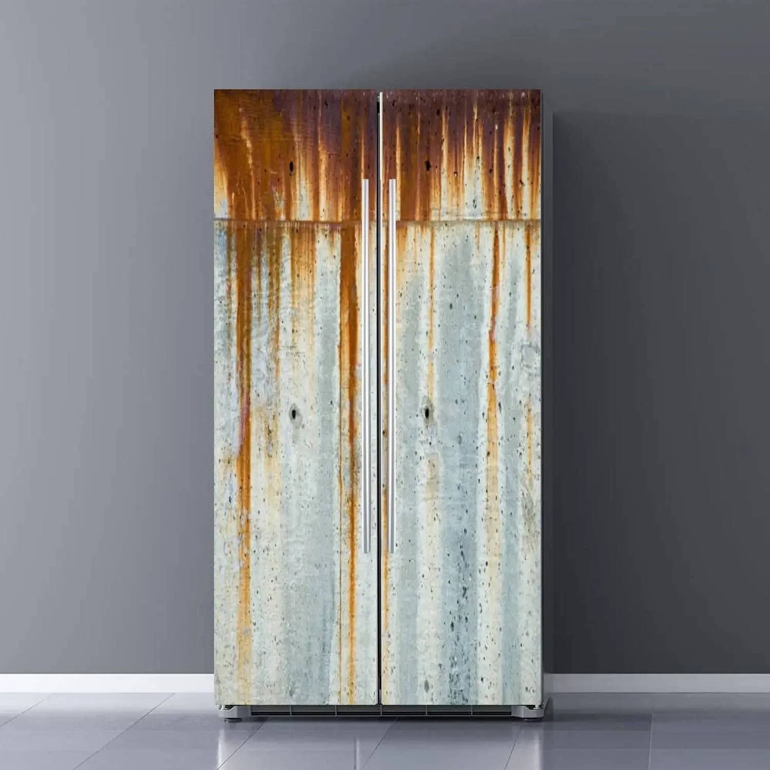 3D Iron Box Space Refrigerator Sticker Simulated Rusty Iron Door Fridge ...