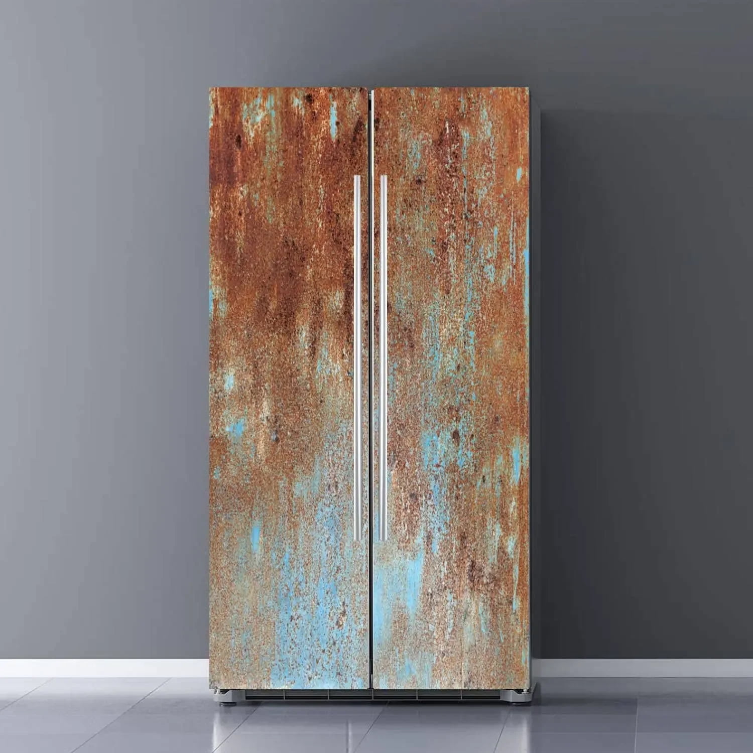 3D Iron Box Space Refrigerator Sticker Simulated Rusty Iron Door Fridge ...