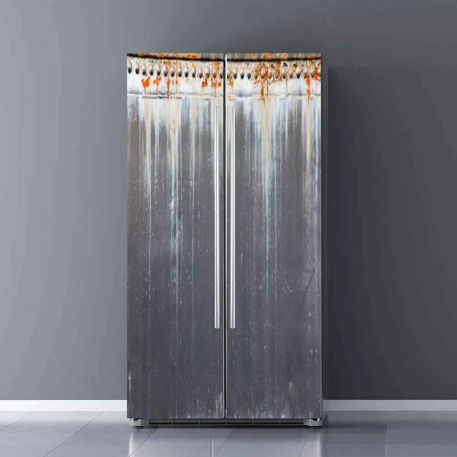 3D Iron Box Space Refrigerator Wrap Simulated Rusty Iron Door Fridge ...