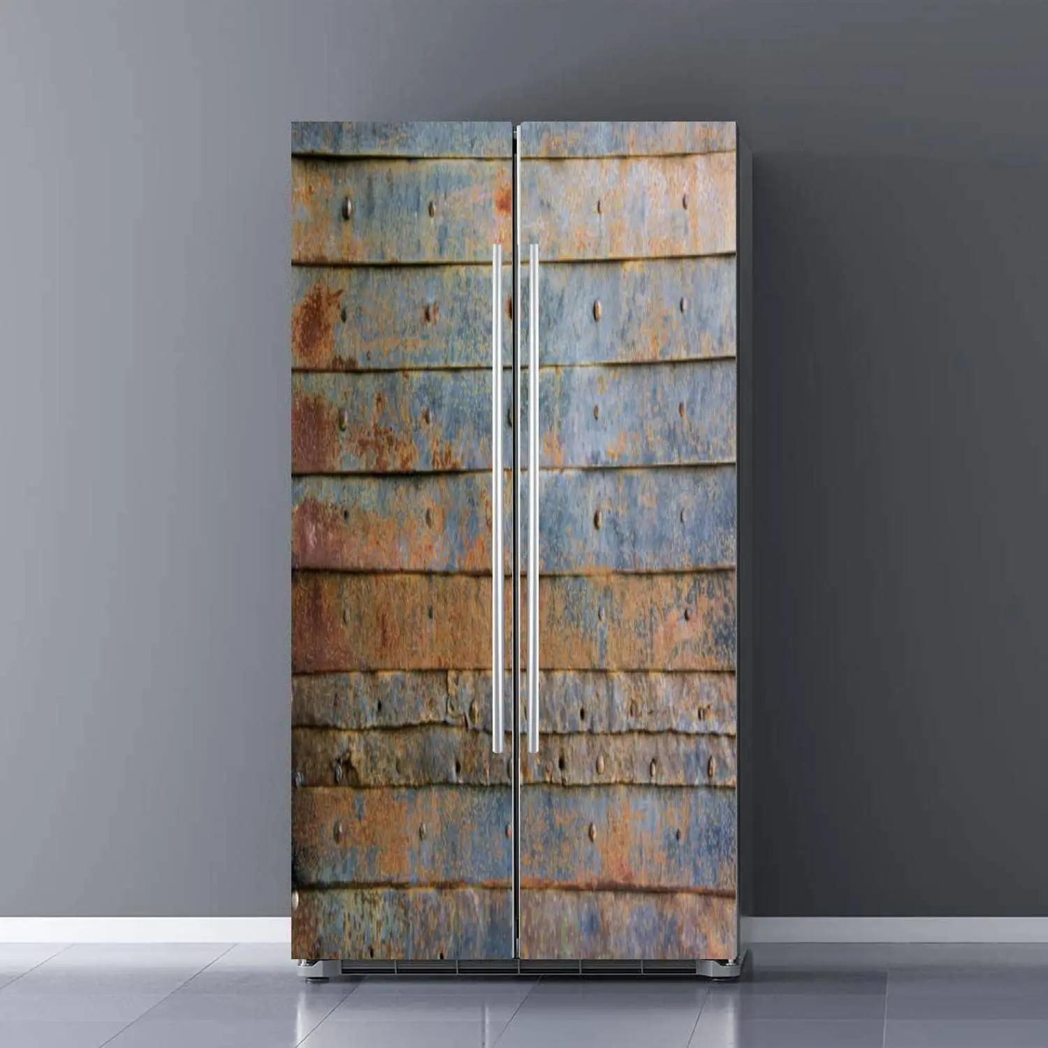 3D Iron Box Space Refrigerator Wrap Simulated Rusty Iron Door Fridge ...