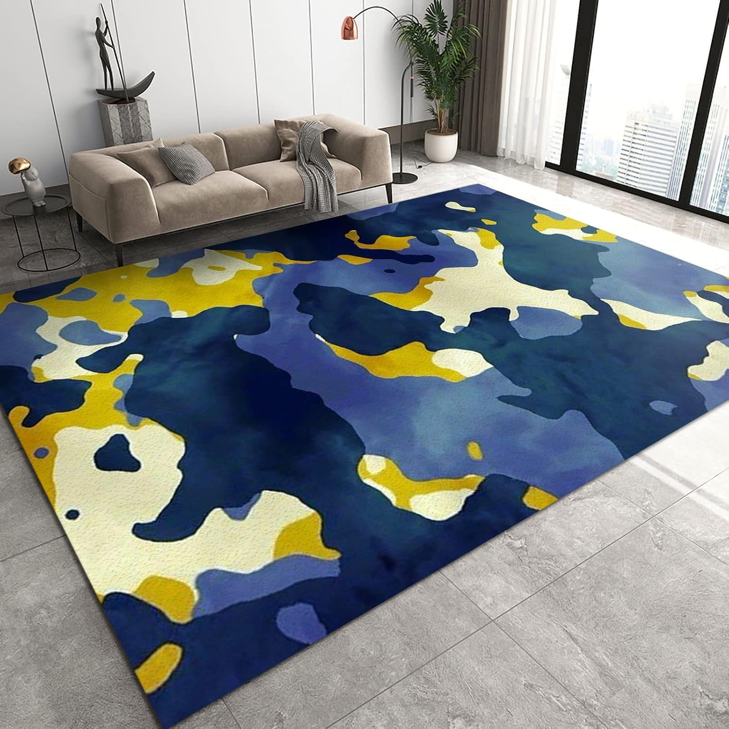 3D Irregular Graffiti Area Rugs, Blue and Yellow Oil Painting Hand ...