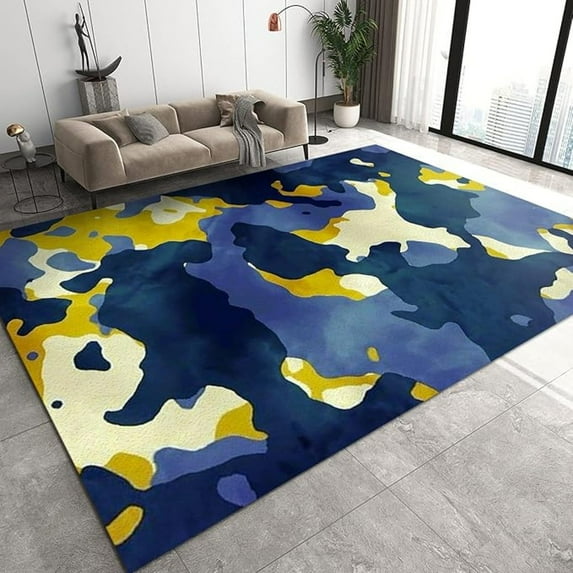 3D Irregular Graffiti Area Rugs, Blue And Yellow Oil Painting Hand ...