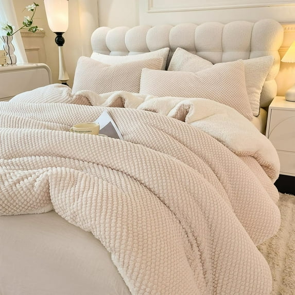 3D Jacquard Design Comforter Set, Ultra-Soft Warm Queen Size Sherpa Fur ...