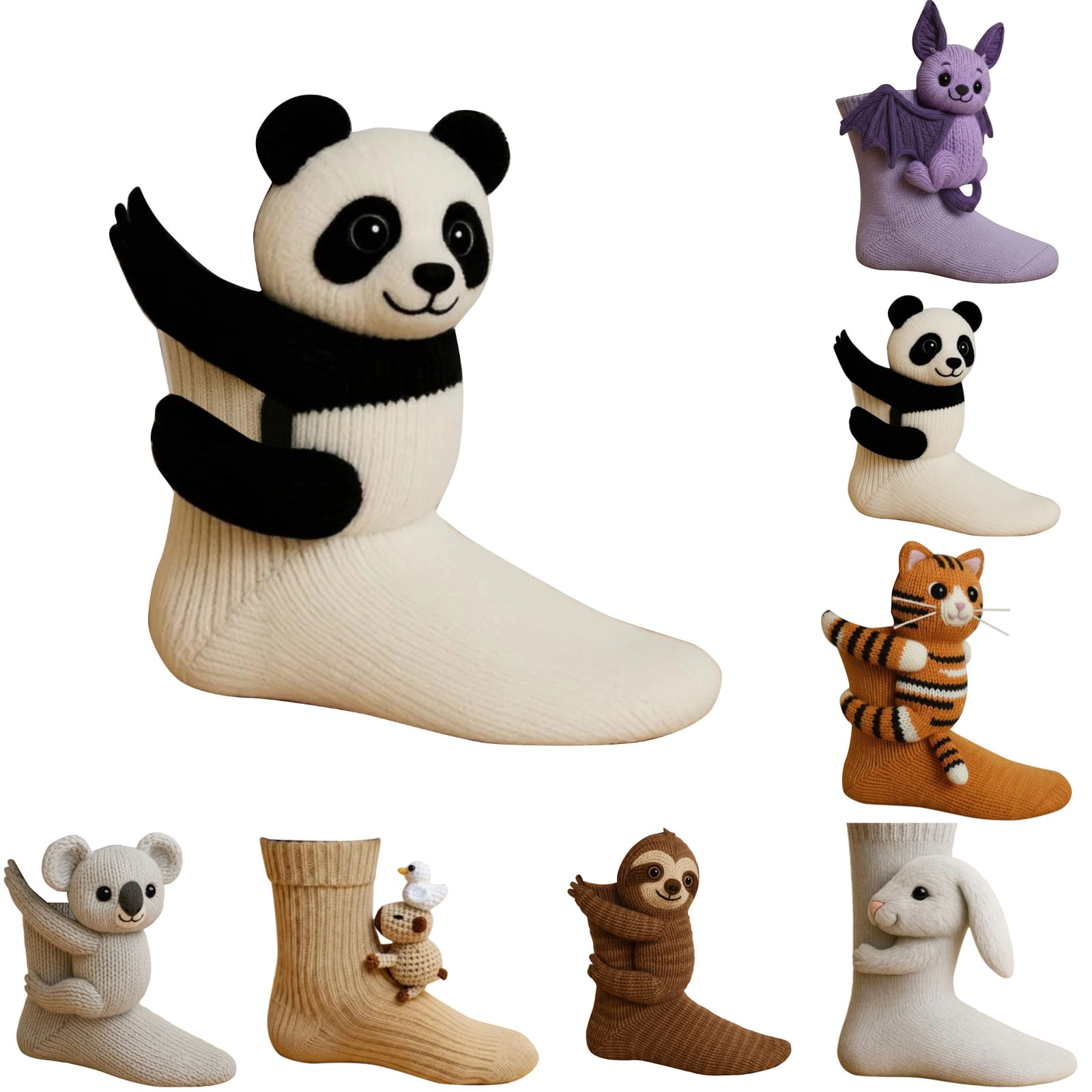 3D Knit Animal Sloth Socks for Women, Cute Plush Animals Hug Sock, Long ...