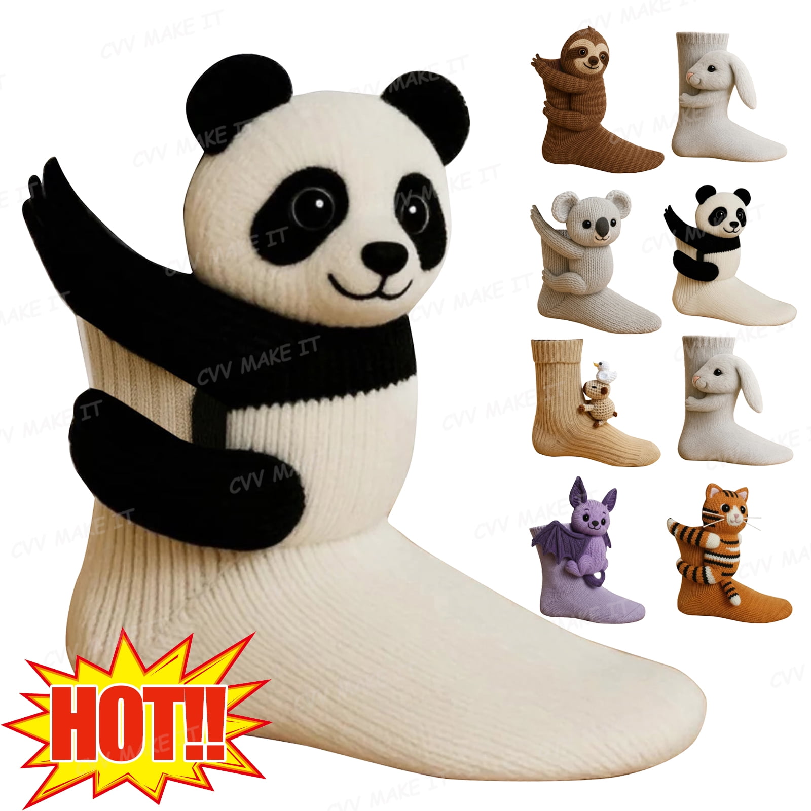 3D Knit Animal Socks for Animal Lovers Hand Crocheted Double-layer ...