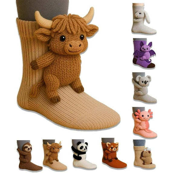 3D Knit Animal Socks, Animal Socks Cute Plush Animals Hug Sock, Long ...