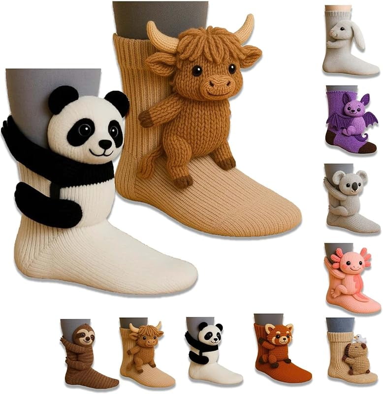 3D Knit Animal Socks, Animal Socks Cute Plush Animals Hug Sock, Long ...