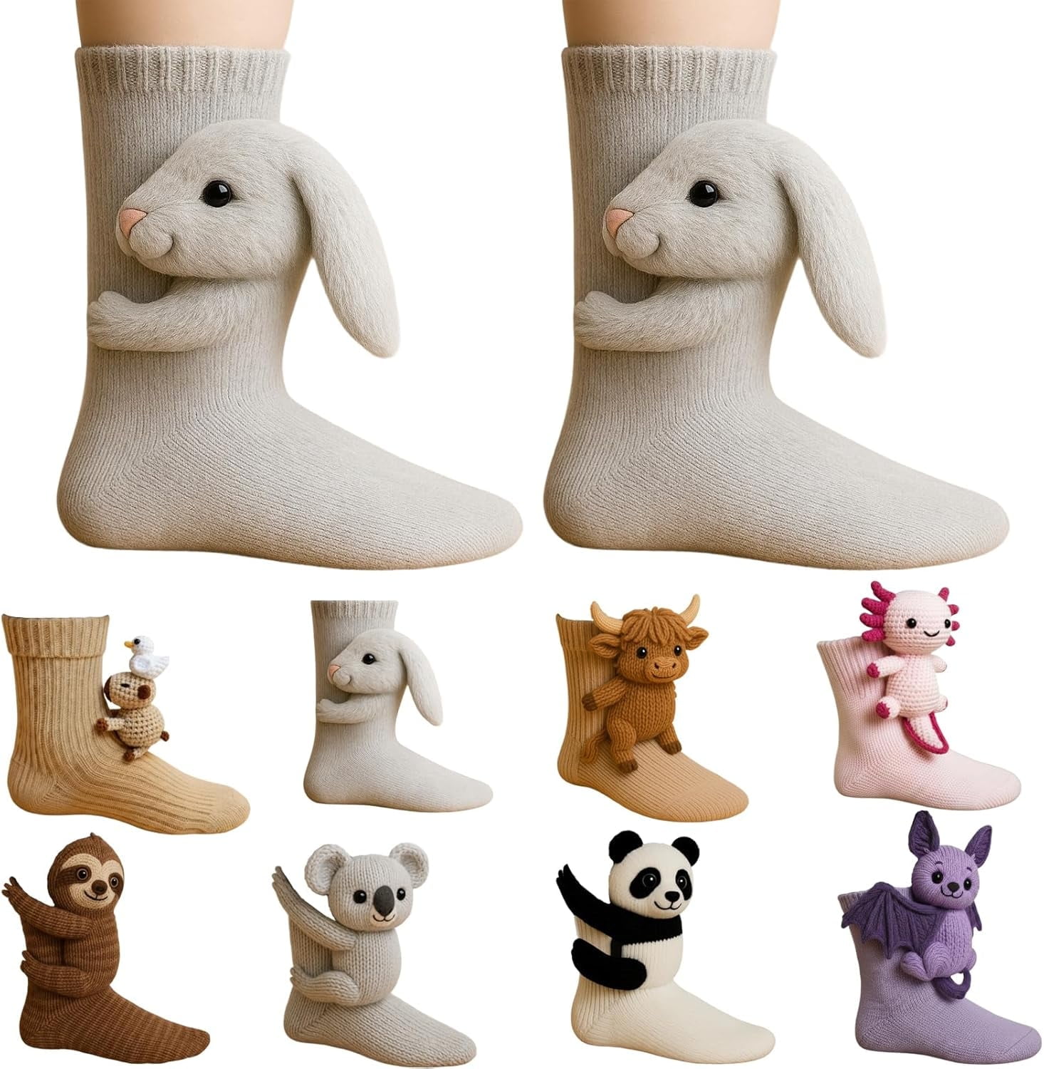 3D Knit Animal Socks, Animal Socks Hand Crocheted, Double-layer cotton ...