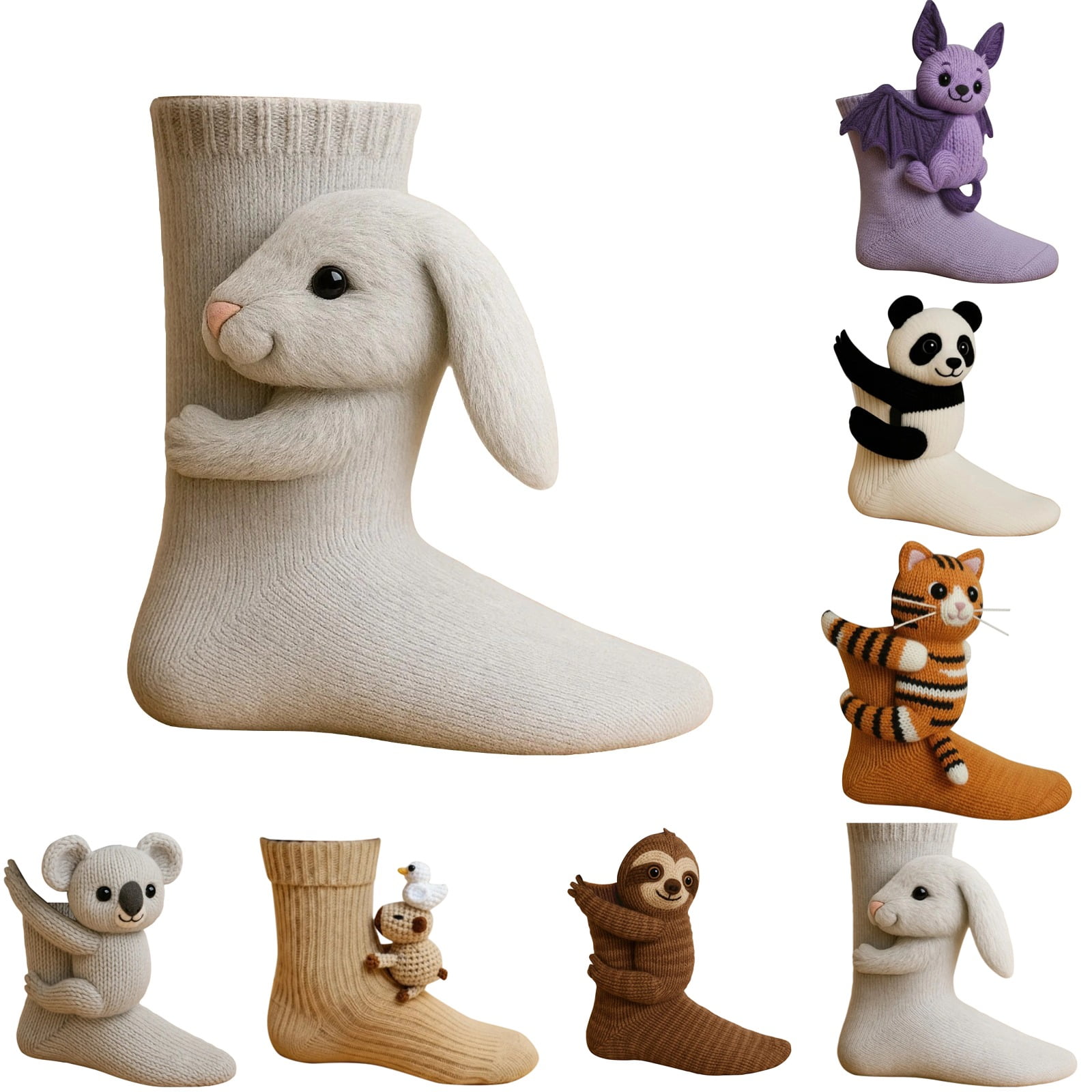 3D Knit Animal Socks, Animal Socks Hand Crocheted, Double - layer ...