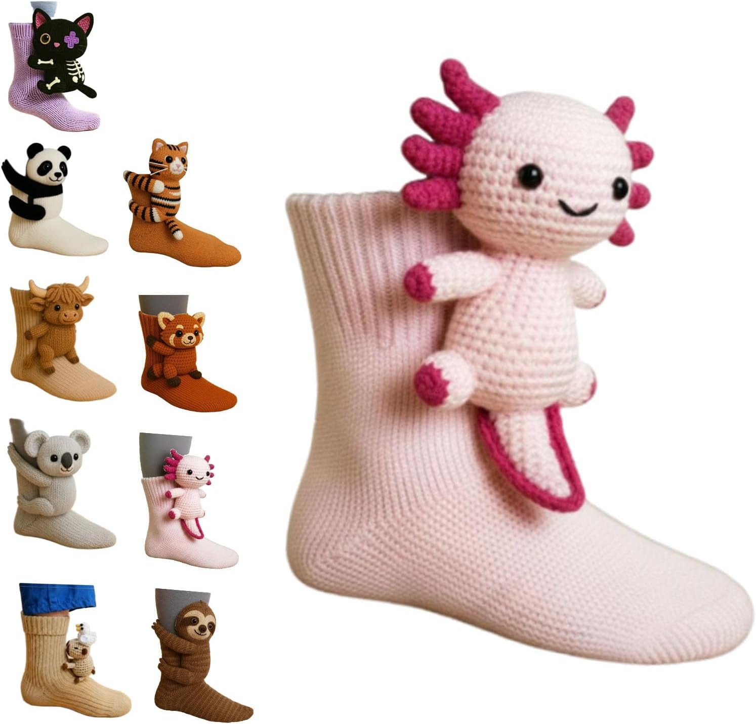 3D Knit Animal Socks Axolotl, Machine Washable Knit Socks for Men ...