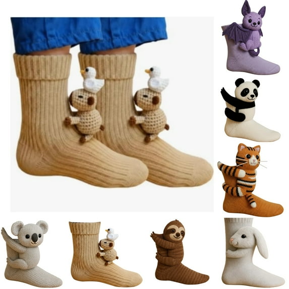 3D Knit Animal Socks - Cute Plush Animals Design Sock, Christmas Gifts ...