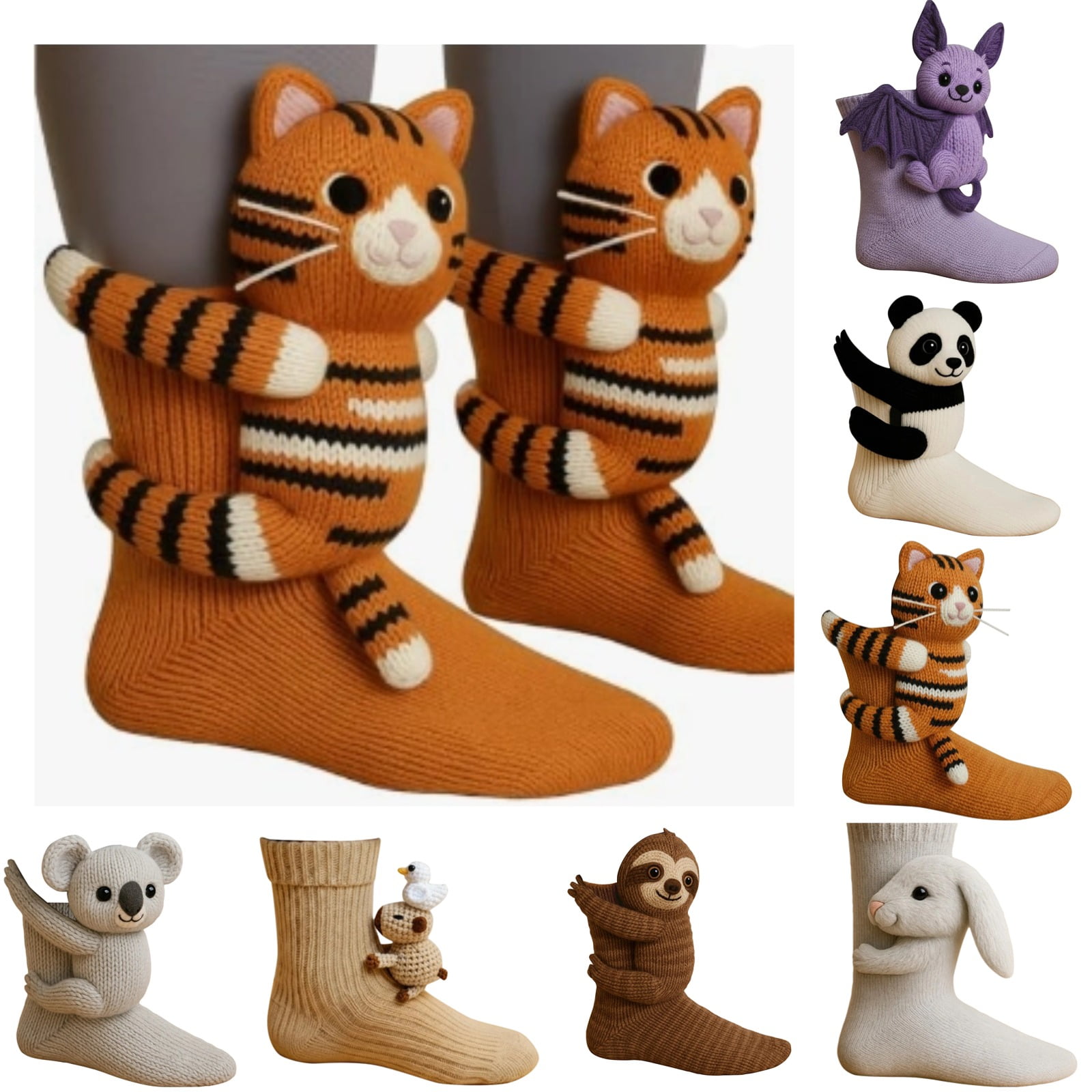 3D Knit Animal Socks, Handmade Winter Warm Thick Funny Animals Socks ...