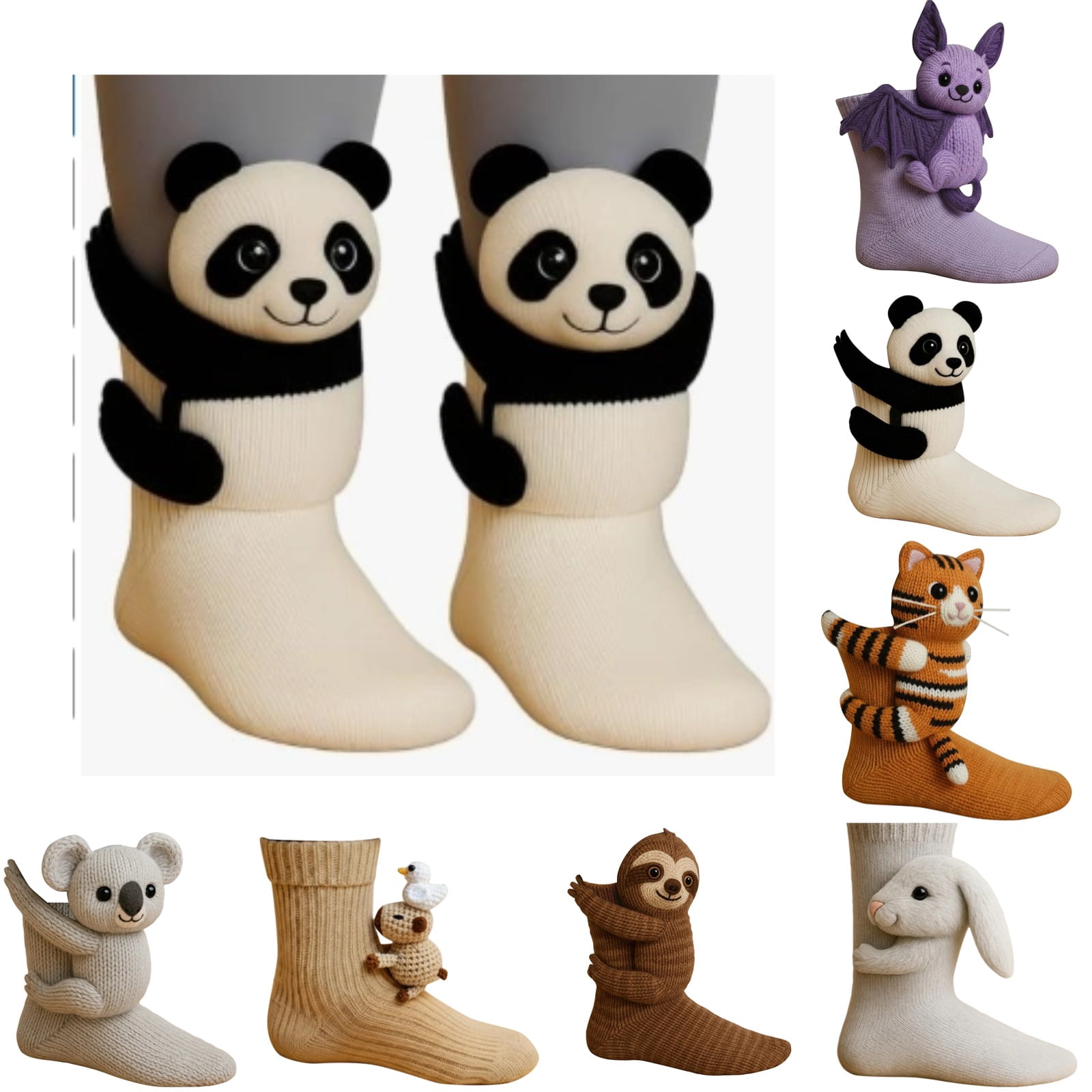 3D Knit Animal Socks Novelty Animal Hug Sock, Hand Crocheted Warm Socks ...